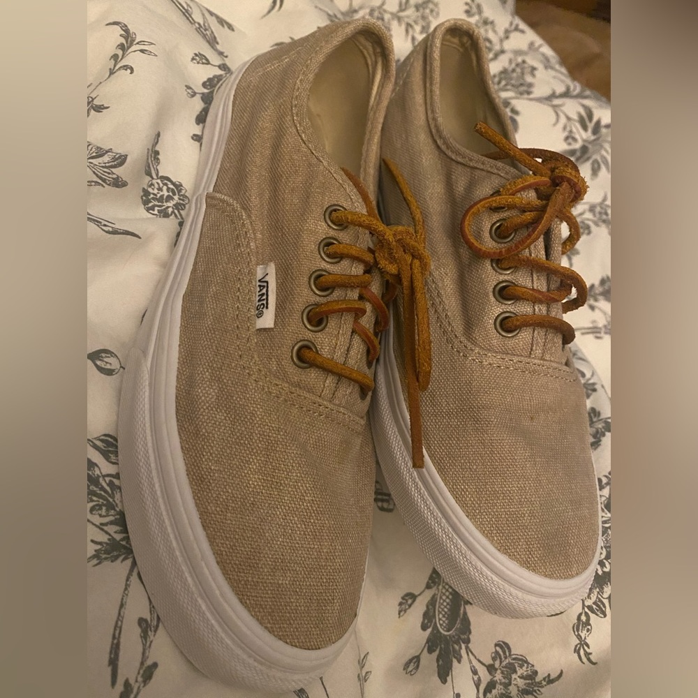 Vans Authentic Shoe Washed Tan Canvas Slim Sneaker Wi… - Gem